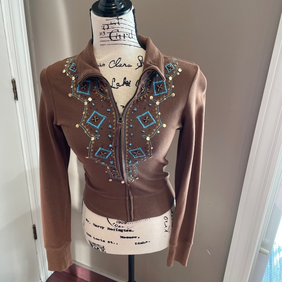 One Step Ahead | Tops | Vintage One Step Up Cotton Beaded Zip Up | Poshmark